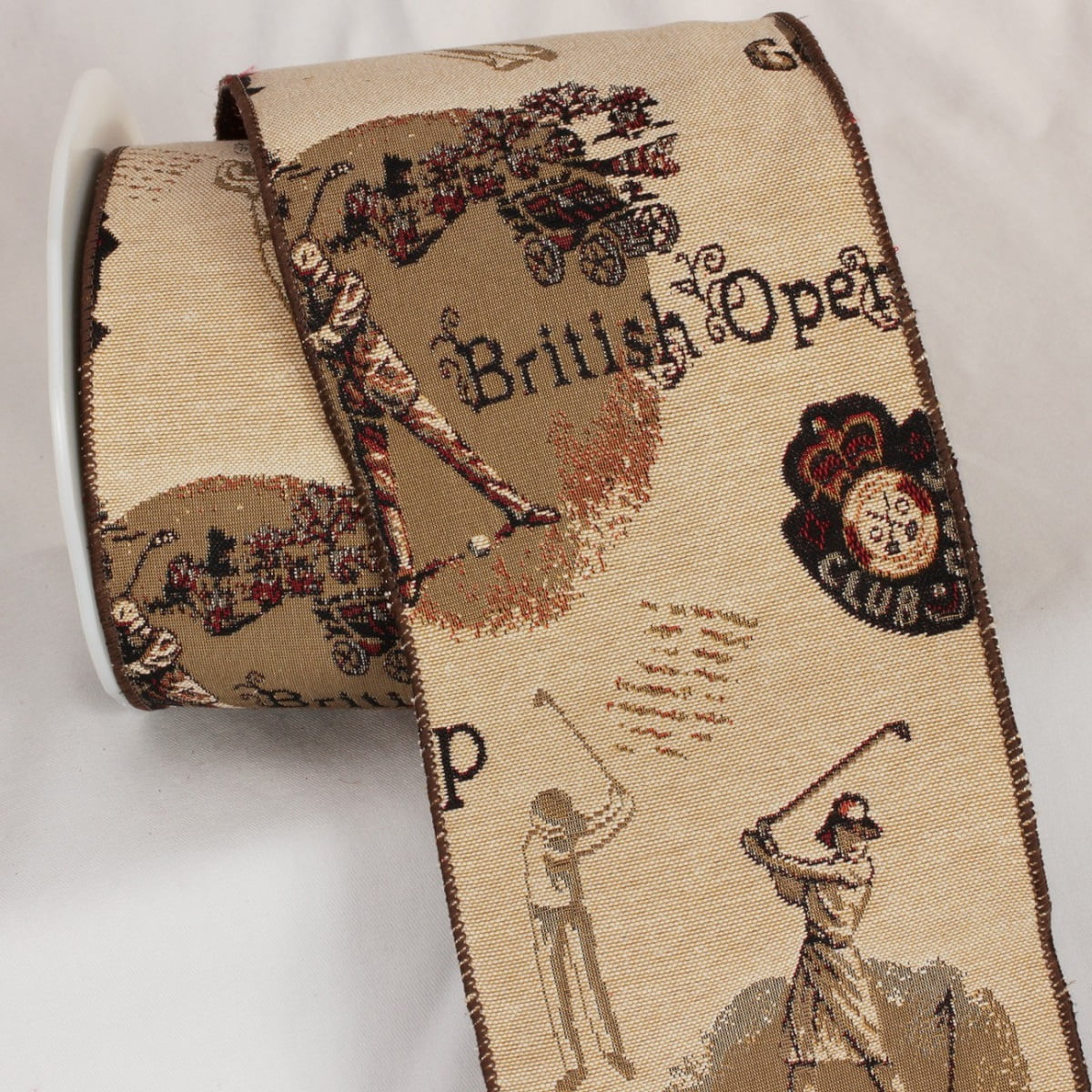 The Ribbon People Beige and Brown Golf Tapestry Wired Craft Ribbon 5" x ...