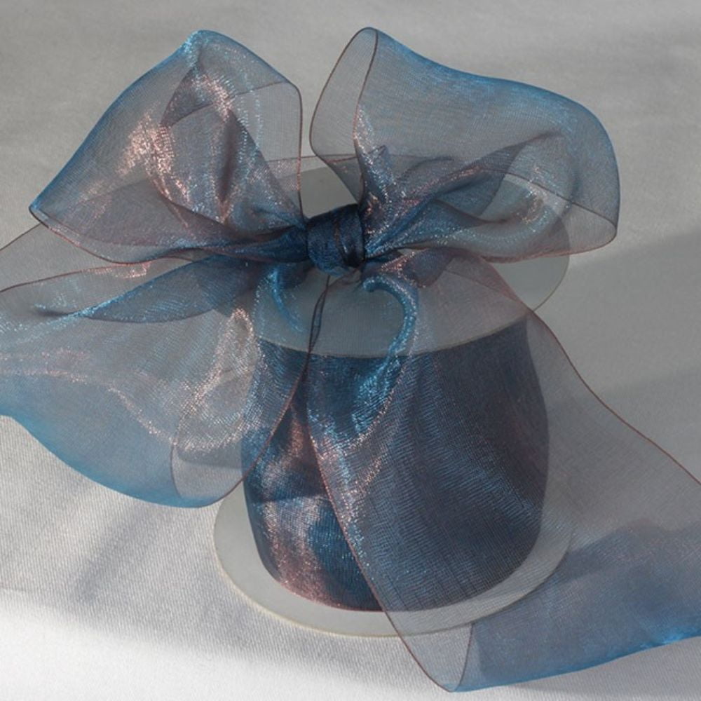 The Ribbon People Blue and Brown Shimmering Crystal Organdy Ribbon 3" x ...