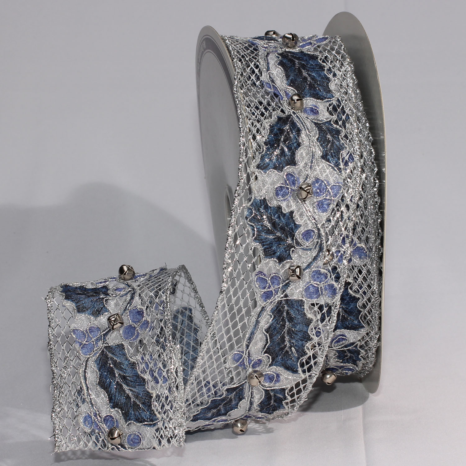 The Ribbon People Blue and Silver Ivy Bells Sheer Wired Craft Ribbon 2. ...