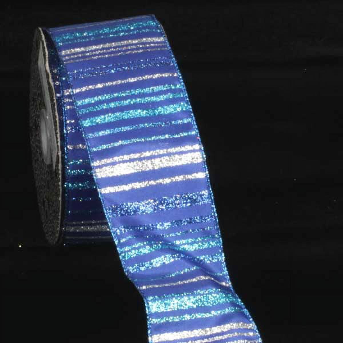 The Ribbon People Blue and White Glitter Striped Diagonal Wired Craft ...