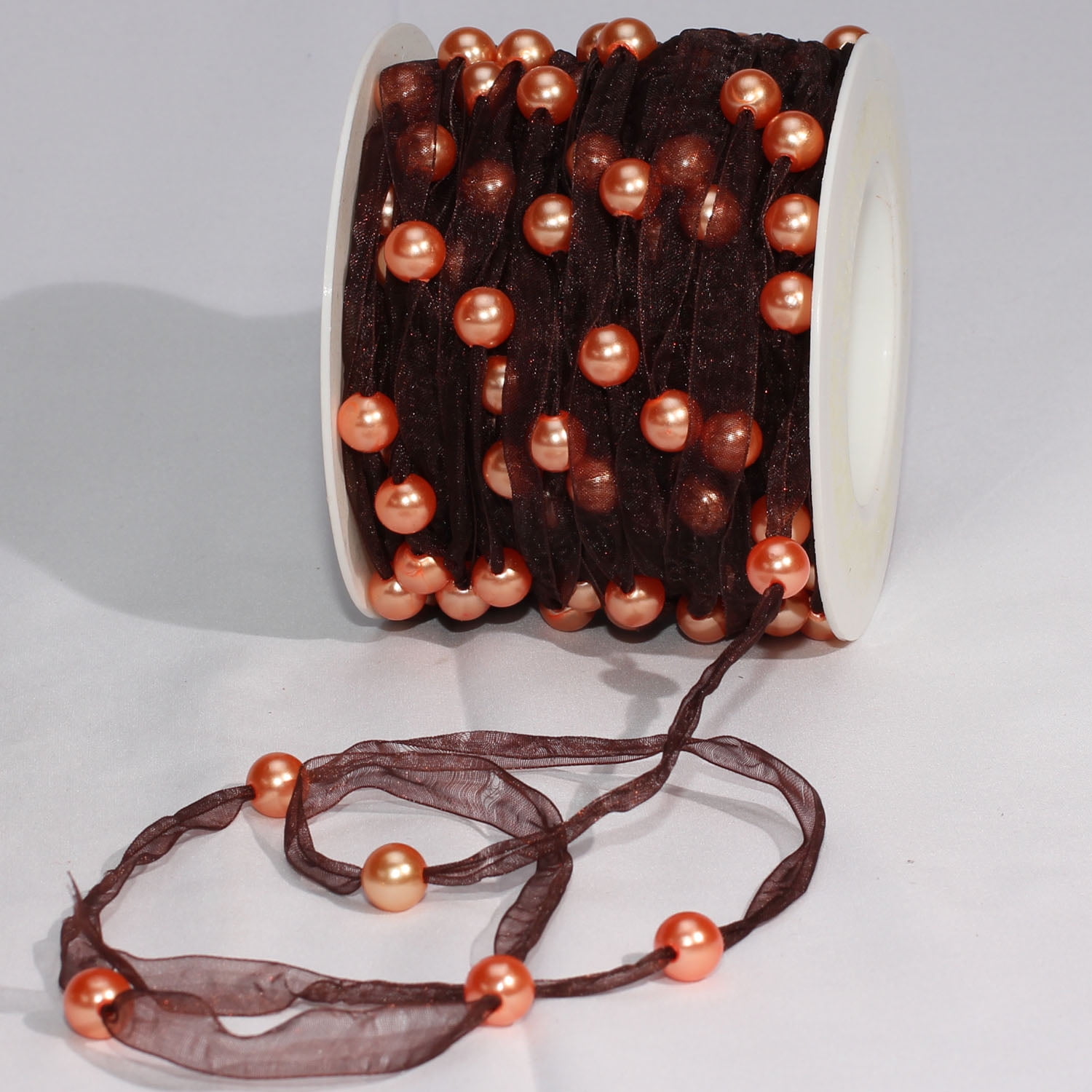 The Ribbon People Brown Organdy Contemporary Craft Ribbon with Pearls 9 ...