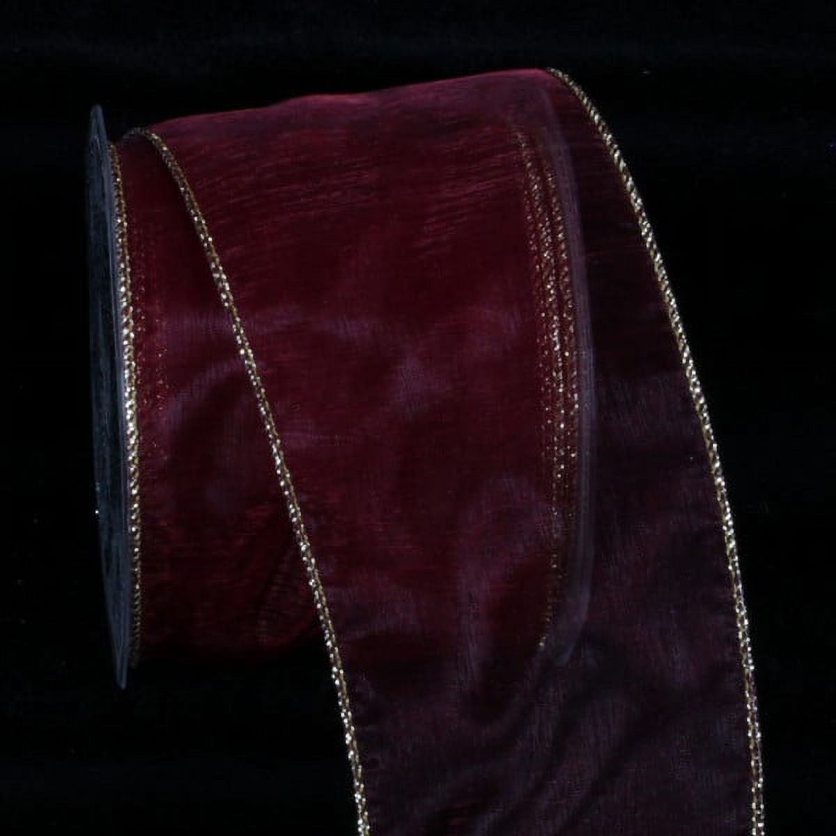 The Ribbon People Burgundy Red and Gold Sheer Wired Craft Ribbon 3" x ...
