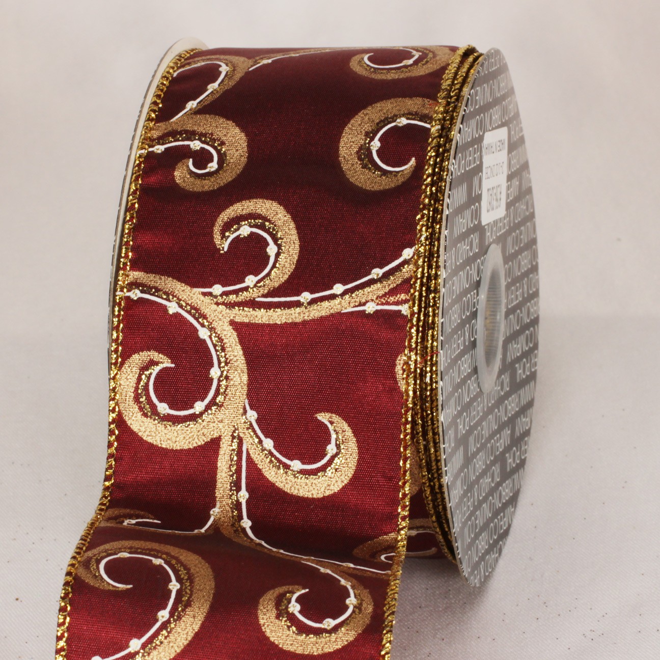 The Ribbon People Burgundy Red and Gold Swirly Whirl Wired Craft Ribbon ...