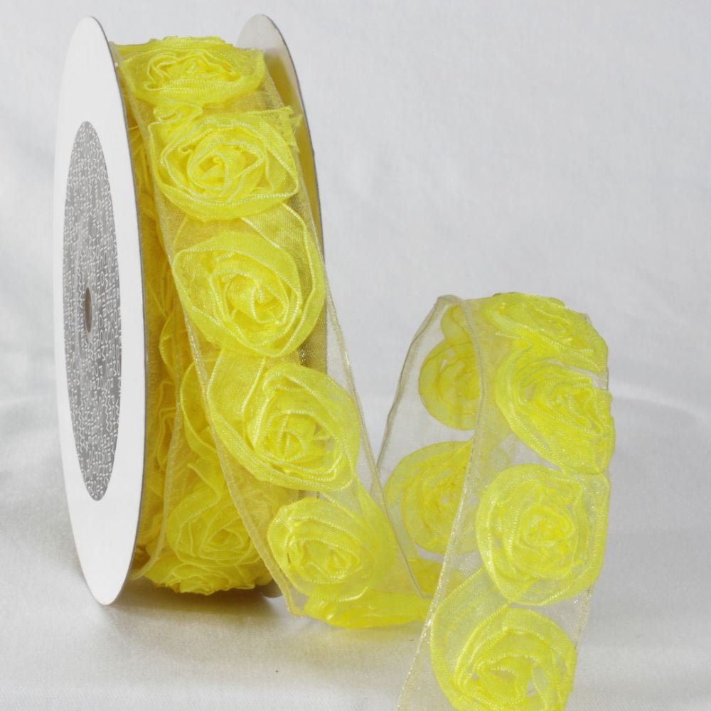 The Ribbon People Citrus Yellow Sheer Elegance Roses Wired Craft Ribbon ...