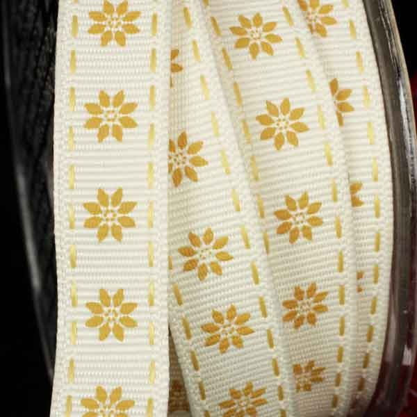 The Ribbon People Cream White and Gold Floral Wired Craft Ribbon 0.5" x ...