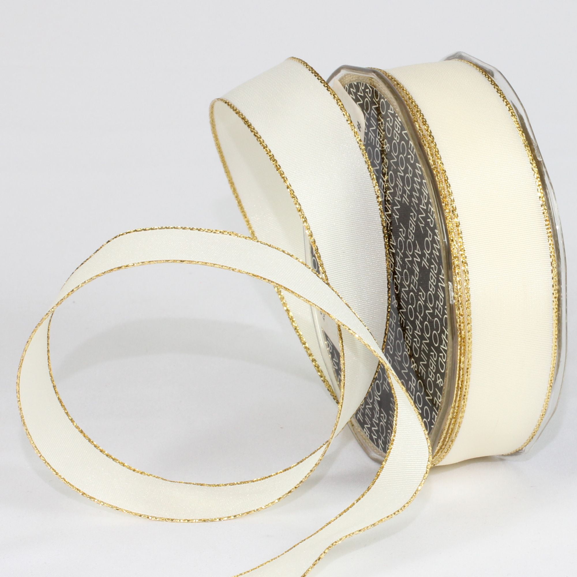 The Ribbon People Cream White and Gold Solid Wired Craft Ribbon 1" x 54 ...