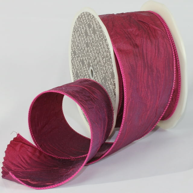 The Ribbon People Fuchsia Red Crinkled Satin Silk Wired Craft Ribbon 3 ...