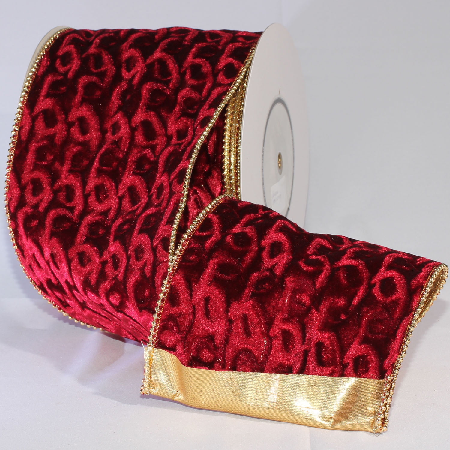 Gold Backed Burgundy Velvet with Gold Pearl Edge Wired Craft Ribbon 6 ...