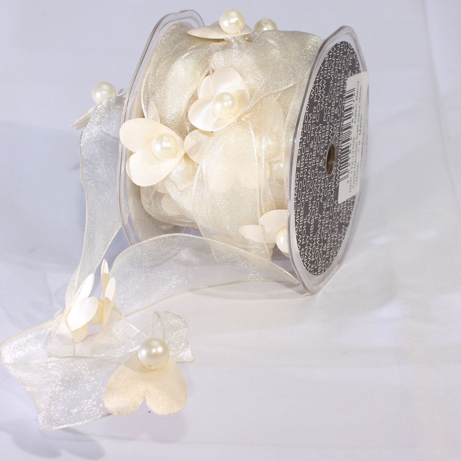 Ivory Organdy Hearts and Pearls Wired Craft Ribbon 1" x 20 Yards ...