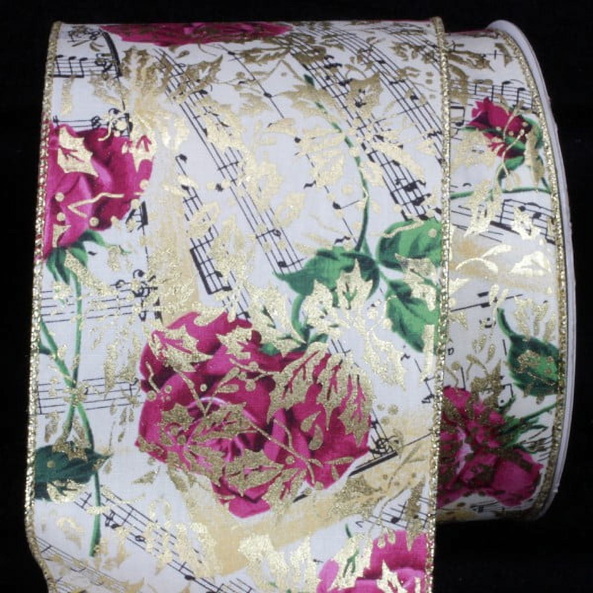 The Ribbon People Ivory and Gold Mozart Roses Wire Edged Craft Ribbon 4 ...