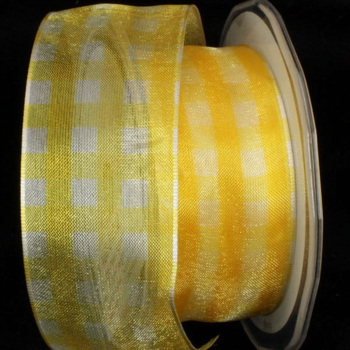 The Ribbon People Mango Yellow and White Plaid Wired Craft Ribbon 1" x ...
