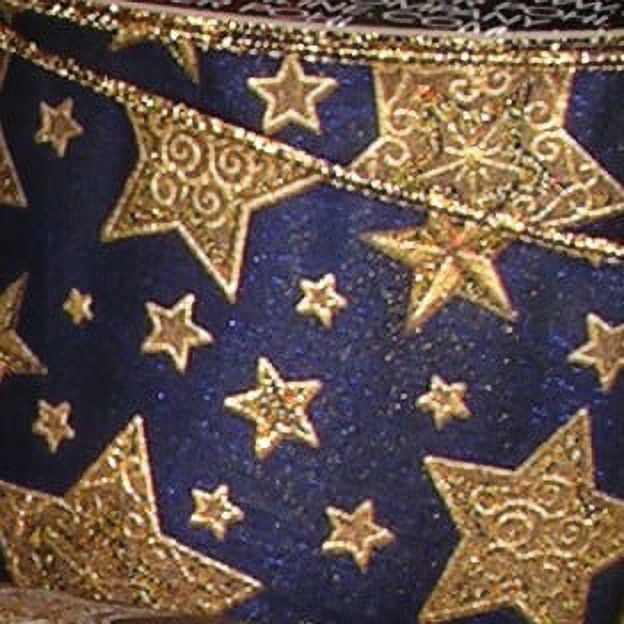 Navy Blue and Gold Star Print Wired Craft Ribbon 5" x 20 Yards ...
