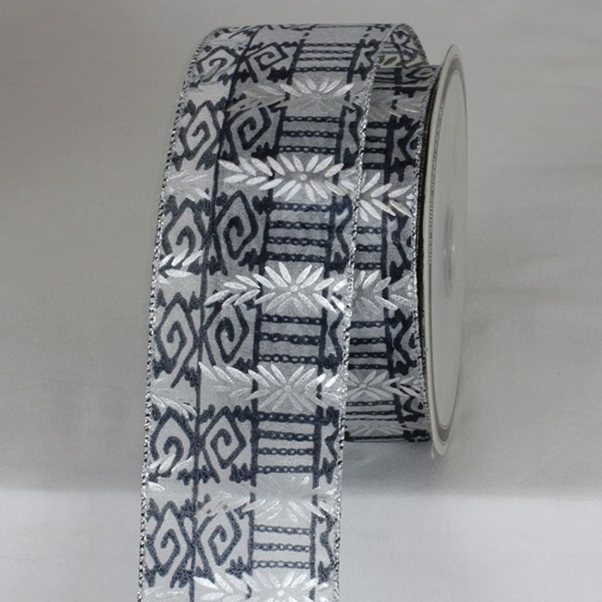 The Ribbon People Navy Blue and Silver Aztec Wired Craft Ribbon 2.5" x ...