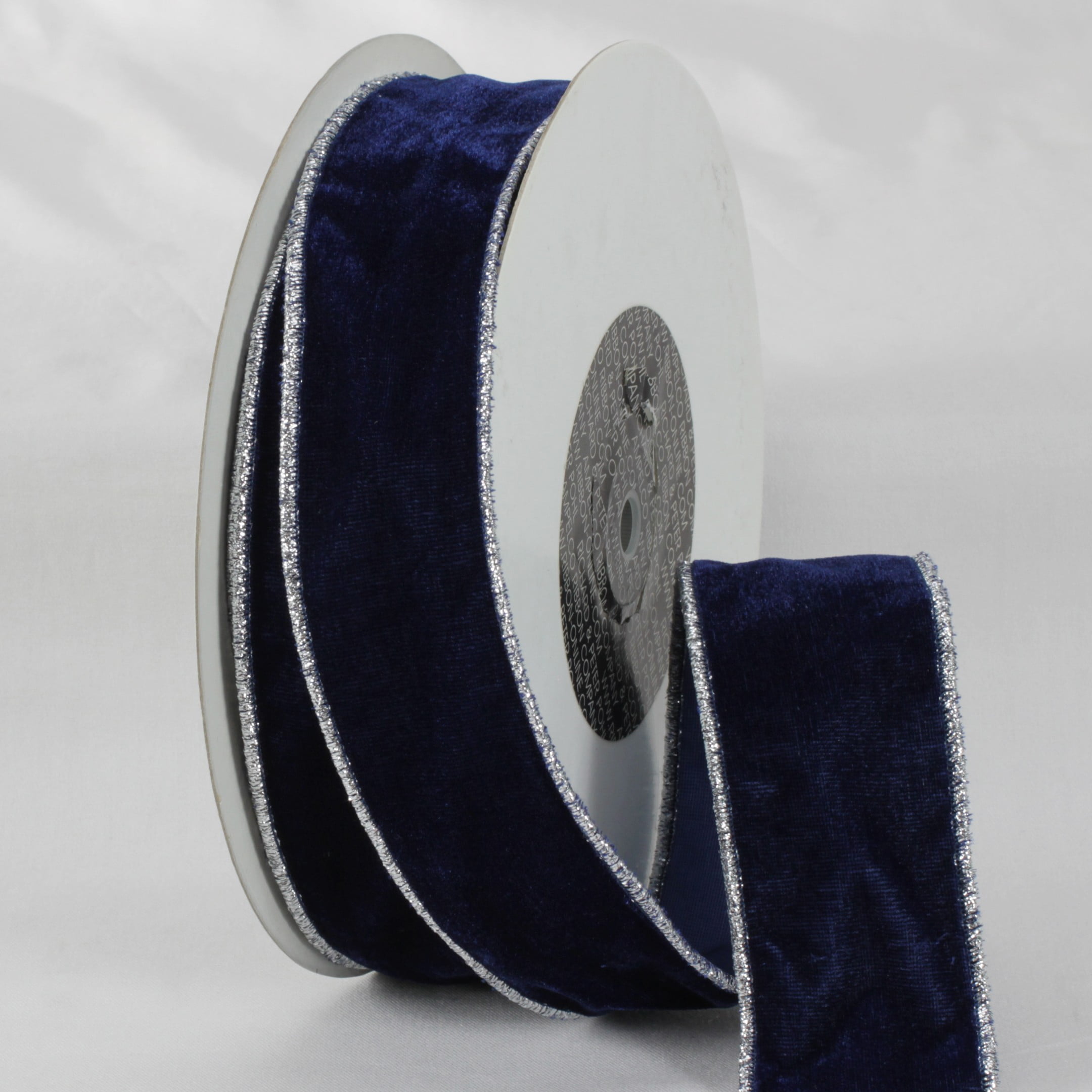 The Ribbon People Navy Blue and Silver Colored Woven Edge Soft Velvet ...