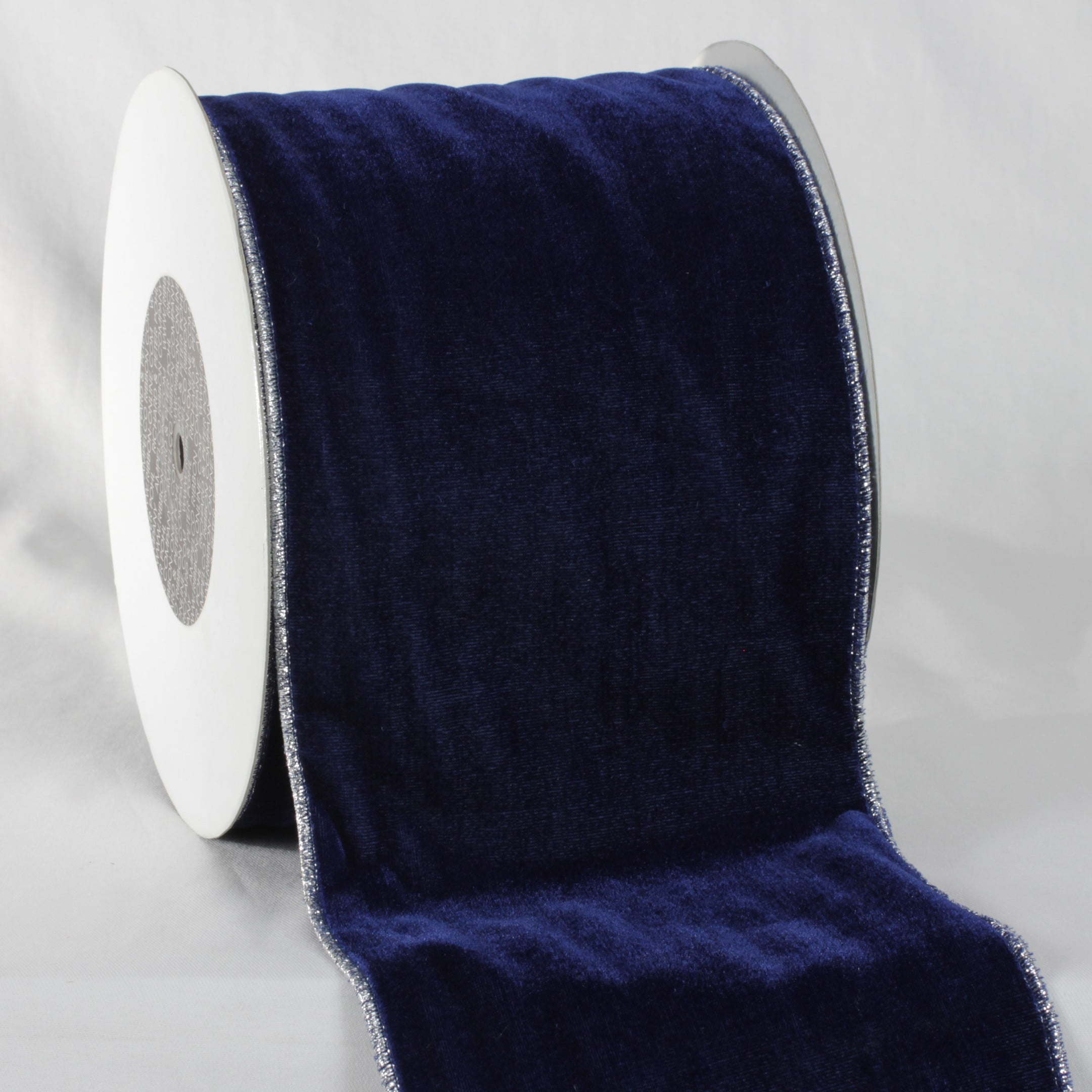 The Ribbon People Navy Blue and Silver Colored Woven Edge Soft Velvet ...