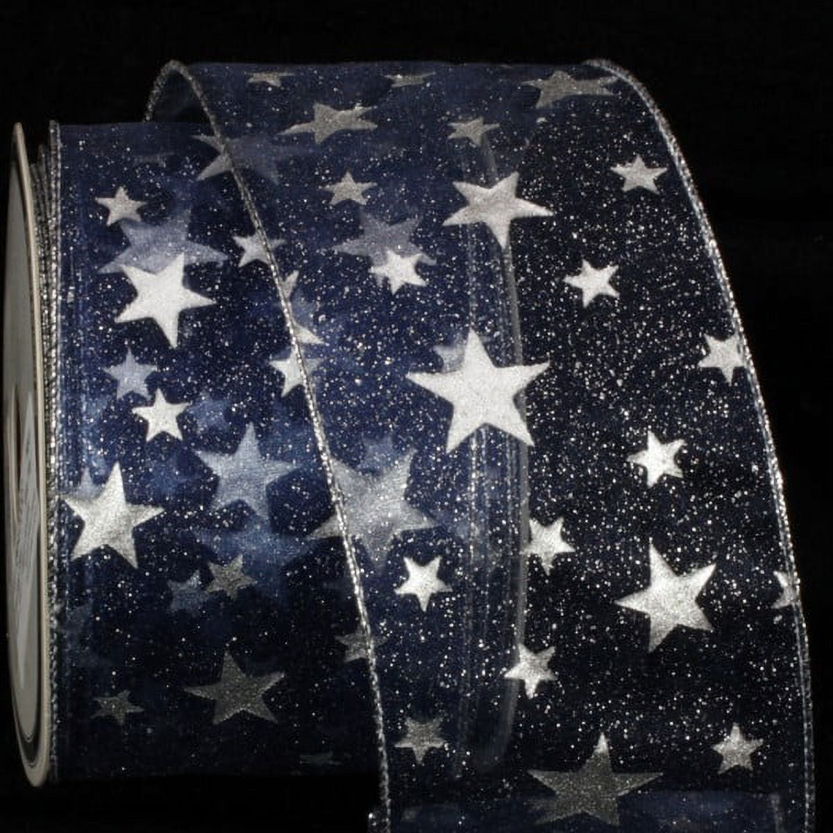 The Ribbon People Navy Blue and Silver Milky Way Wire Edged Craft ...
