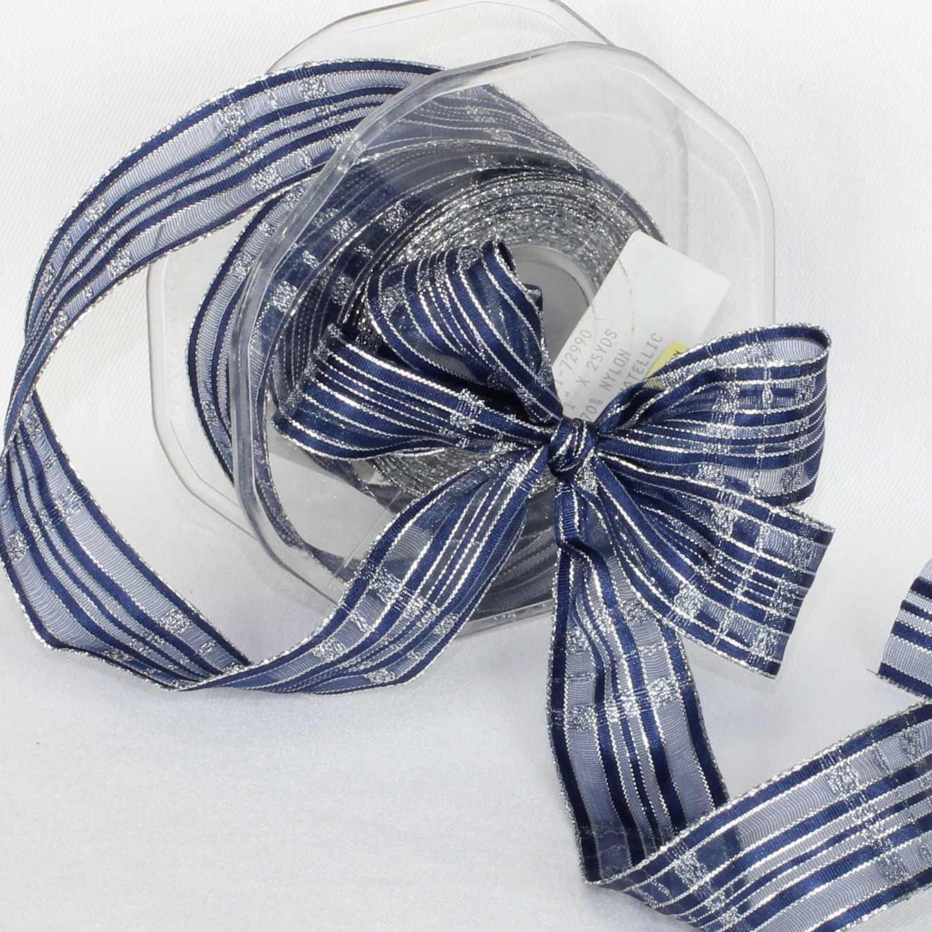 The Ribbon People Navy Blue and Silver Sheer Marla Wired Craft Ribbon 1 ...
