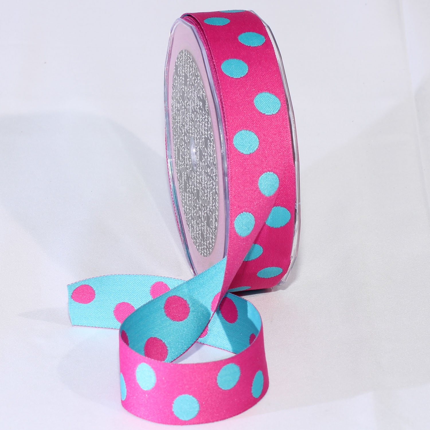 The Ribbon People Pink and Blue Double Dots Woven Taffeta Craft Ribbon ...