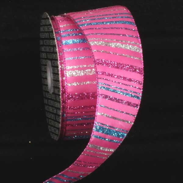The Ribbon People Pink and Blue Glitter Striped Diagonal Wired Craft ...