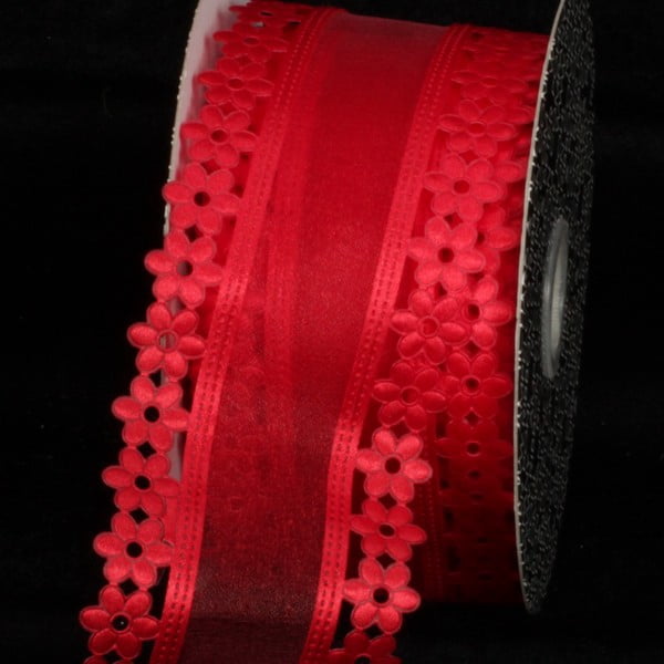 The Ribbon People Red Flower Edge Wired Craft Ribbon 2.5" x 20 Yards ...