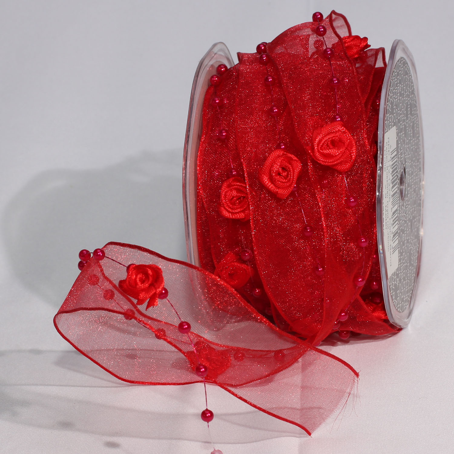Red Organdy Roses and Pearls Wired Craft Ribbon 1" x 20 Yards - Walmart.com