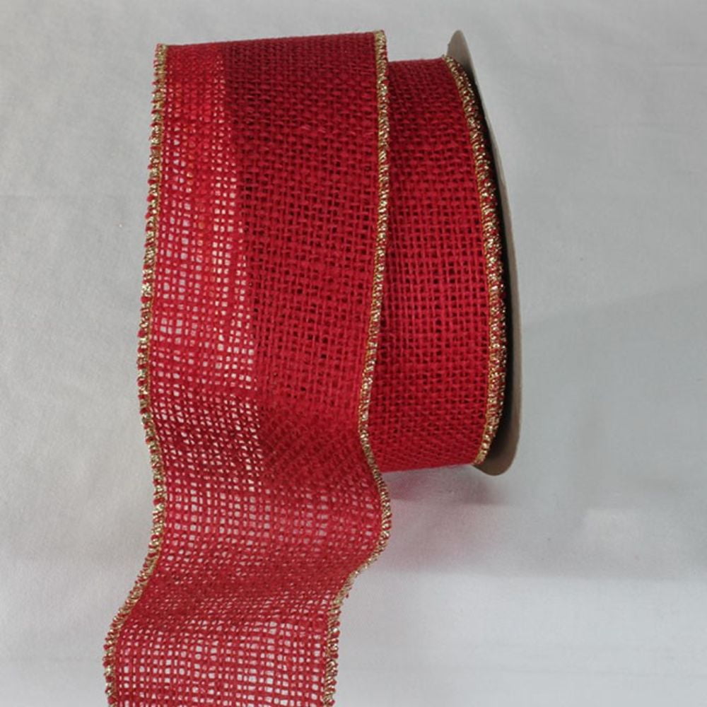 The Ribbon People Red and Gold Colored Wired Edge Burlap Ribbon 2.75" x ...