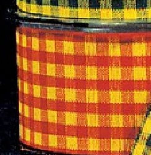 The Ribbon People Red and Yellow Gingham Cut Edge Craft Ribbon 1.5" x ...