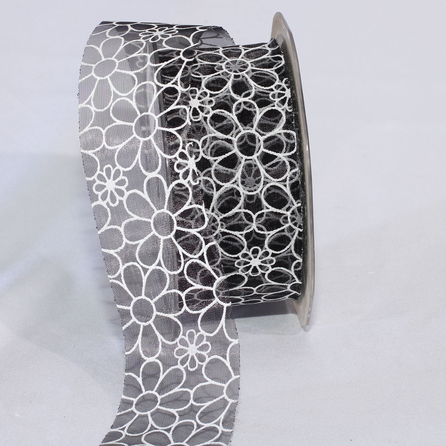 The Ribbon People Sheer Black and White Floral Cut Edge Craft Ribbon 1.5" x 55 Yards - Walmart.com