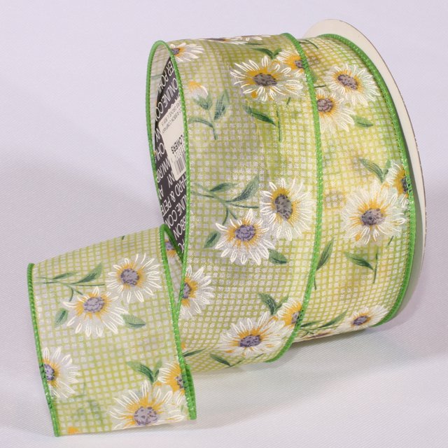The Ribbon People Sheer Green Fresh Summer Flowers Wired Craft Ribbon 2 ...