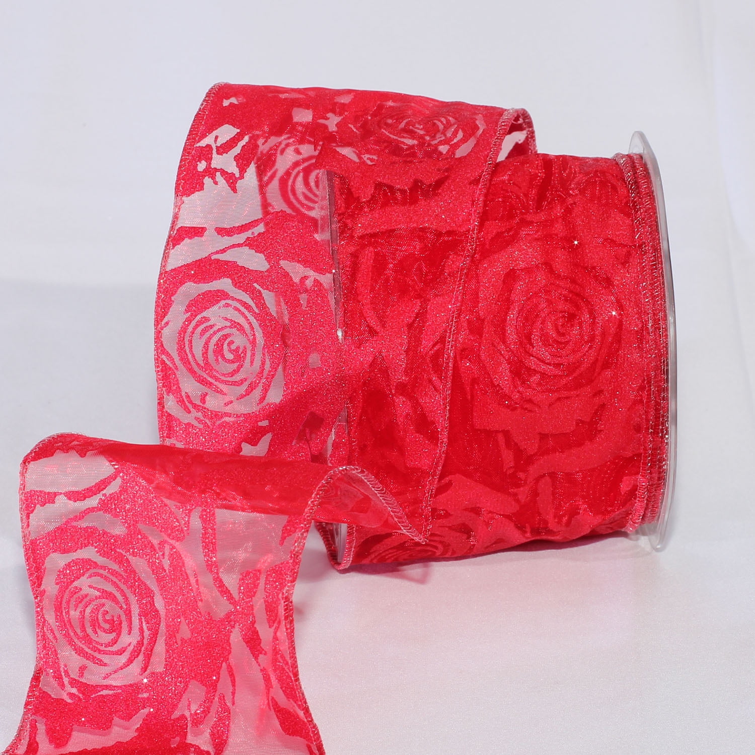 The Ribbon People Sheer Red Roses Wired Craft Ribbon 3" x 20 Yards ...