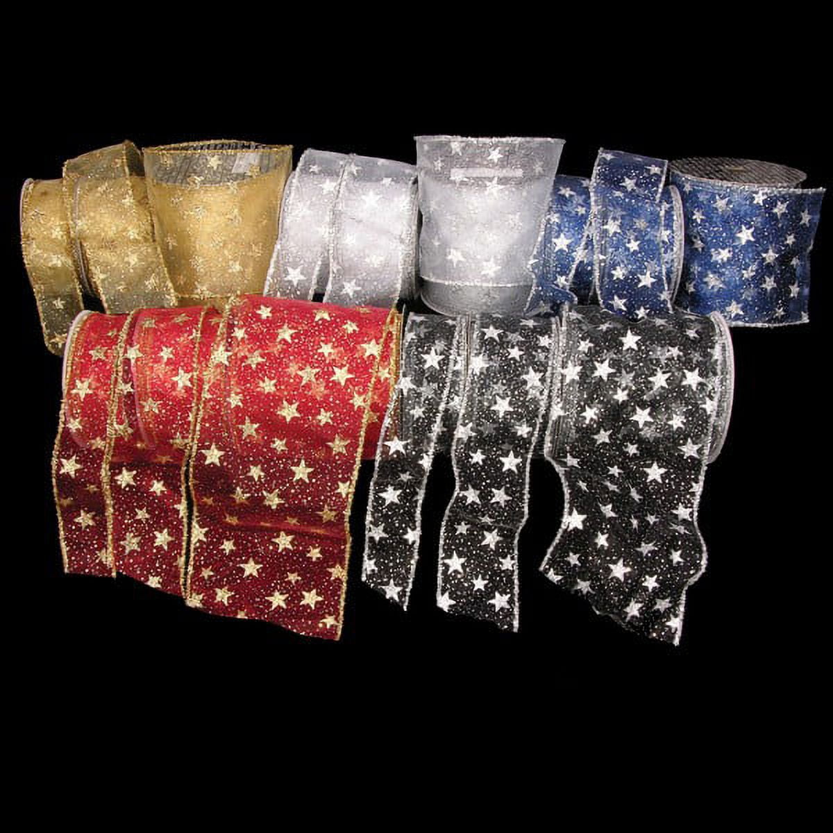 Shimmering Red and Gold Sheer Glitter Star Print Fuzzy Wired Craft ...