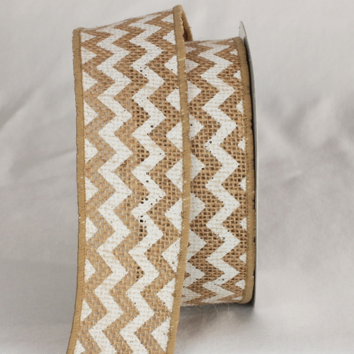 The Ribbon People Tan and White Burlap Chevron Print Wired Craft ...
