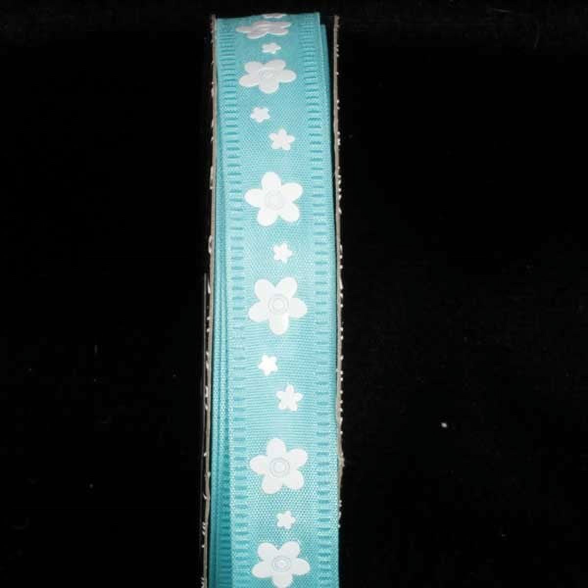 The Ribbon People Turquoise Blue and White Floral Wired Craft Ribbon 0. ...