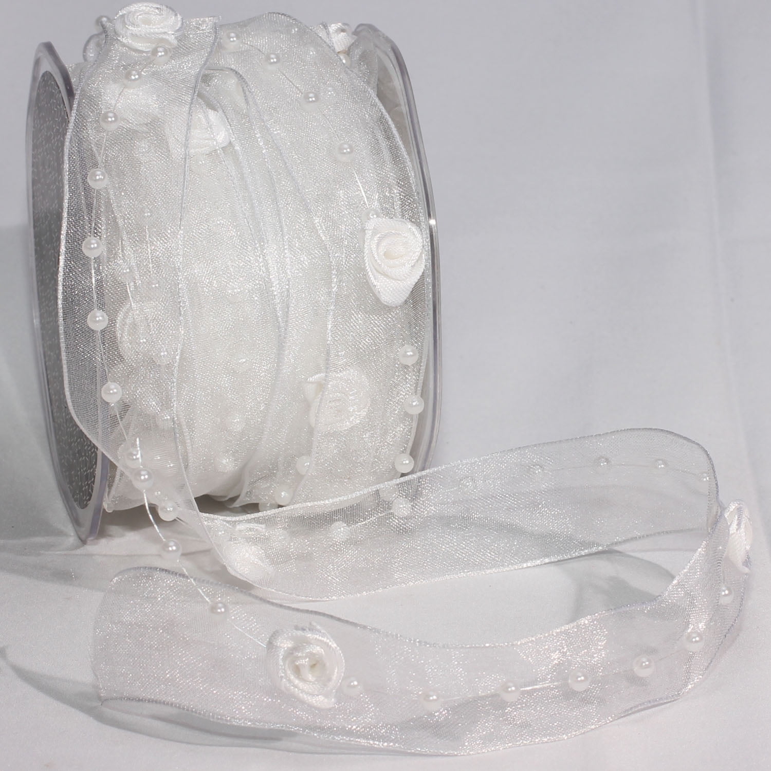 The Ribbon People White Organdy Roses and Pearls Wired Craft Ribbon 1 ...