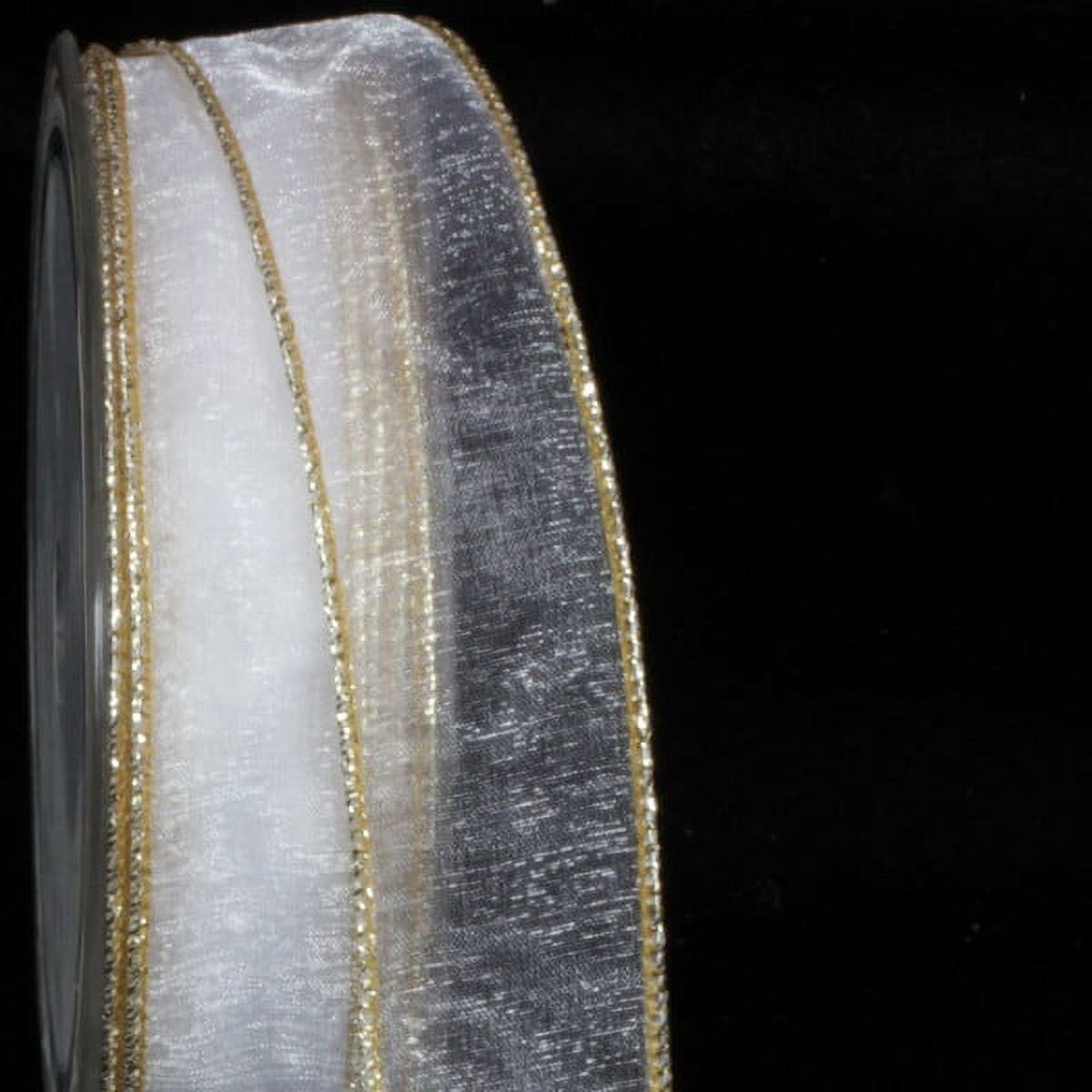 The Ribbon People White and Gold Organza Edge Wired Craft Ribbon 1" x ...