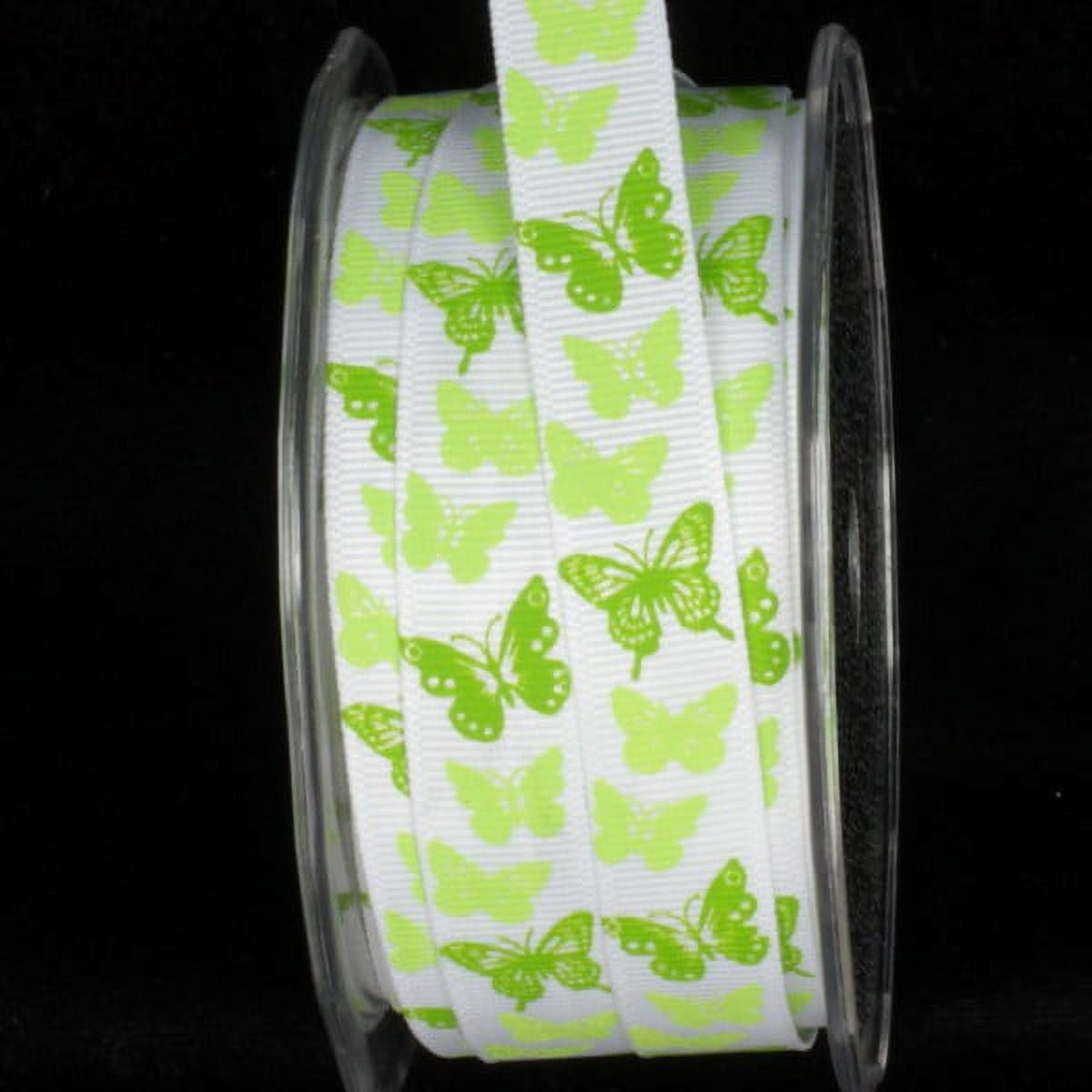 The Ribbon People White and Green Butterflies Wired Craft Ribbon 0.5" x ...