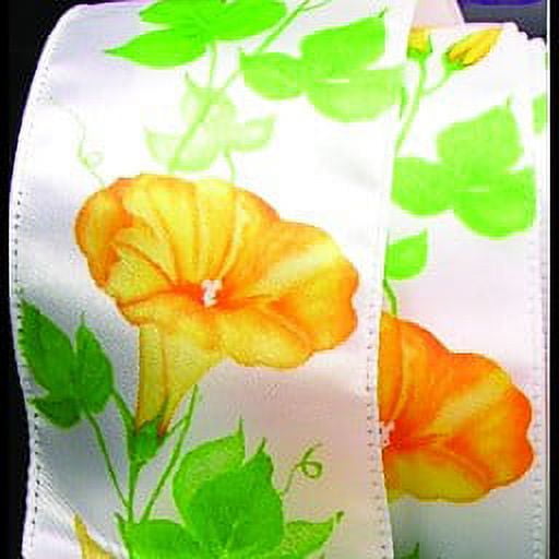 The Ribbon People White and Yellow Climbing Flower Print Wired Craft ...