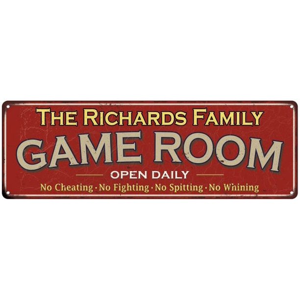 The Richards Family Gift Red Game Room Metal 6x18 Sign 206180038851 ...