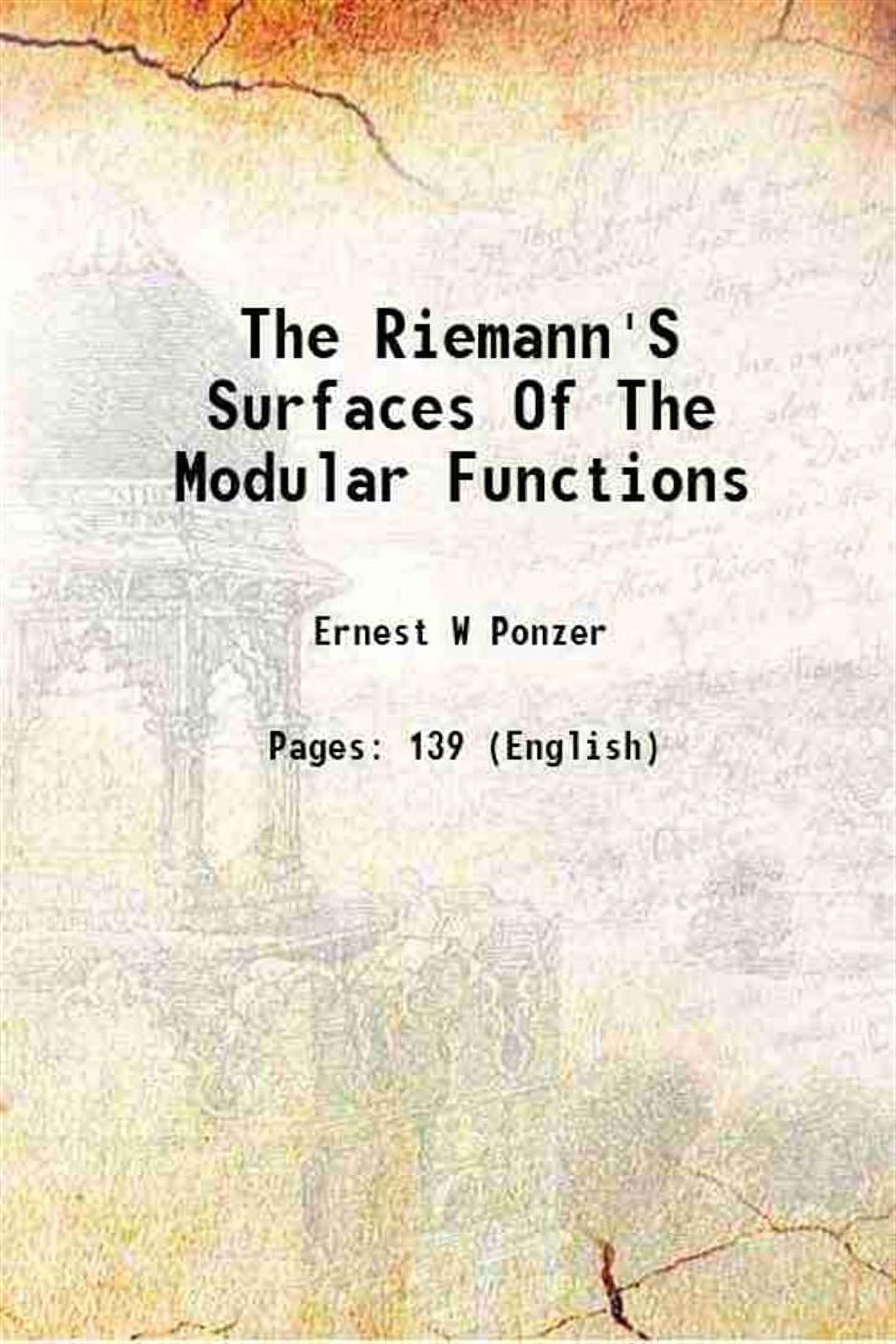 The Riemann'S Surfaces Of The Modular Functions 1900 - Walmart.com
