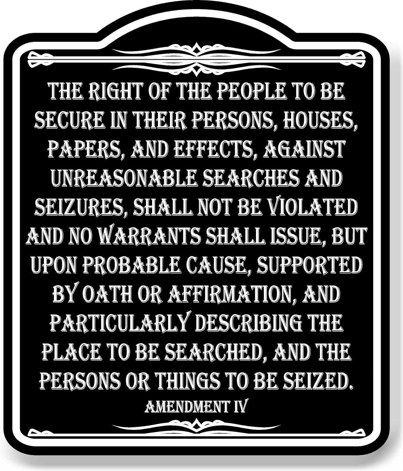 The Right Of The People To Be Secure 4th Amendment BLACK Aluminum ...