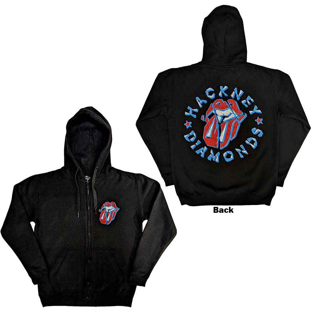 The Rolling Stones Unisex Zipped Hoodie: Hackney Diamonds Stars (Back ...