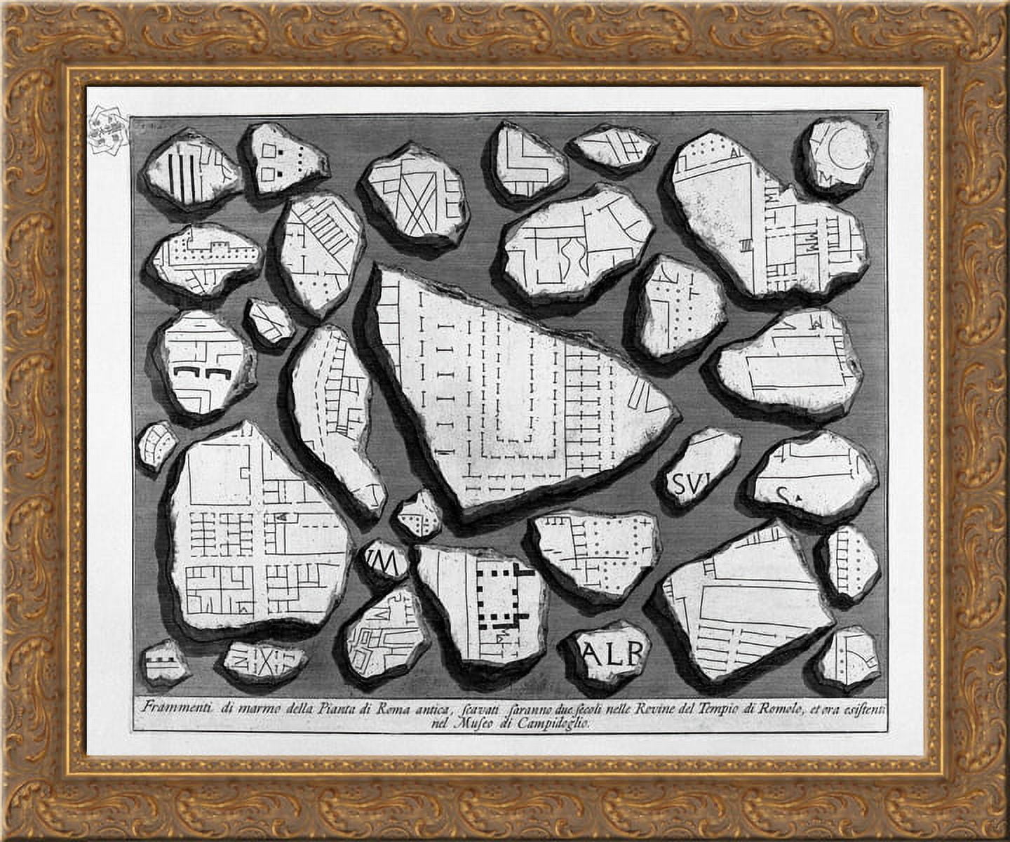 The Roman antiquities, t. 1, Plate V. Map of ancient Rome and Forma Urbis. 20x20 Gold Ornate ...