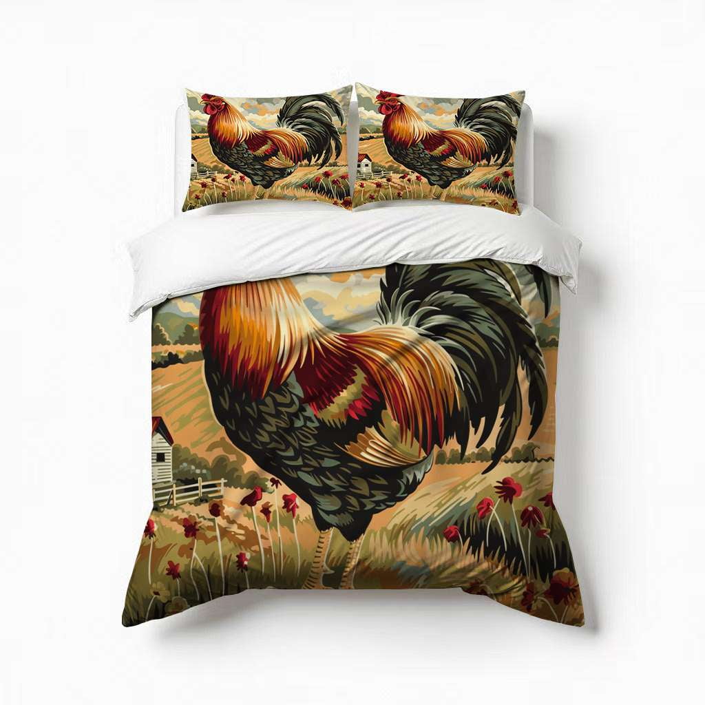 The Rooster Bright Colors Bedding Set 3 Pcs Soft Microfiber Quilt Cover ...