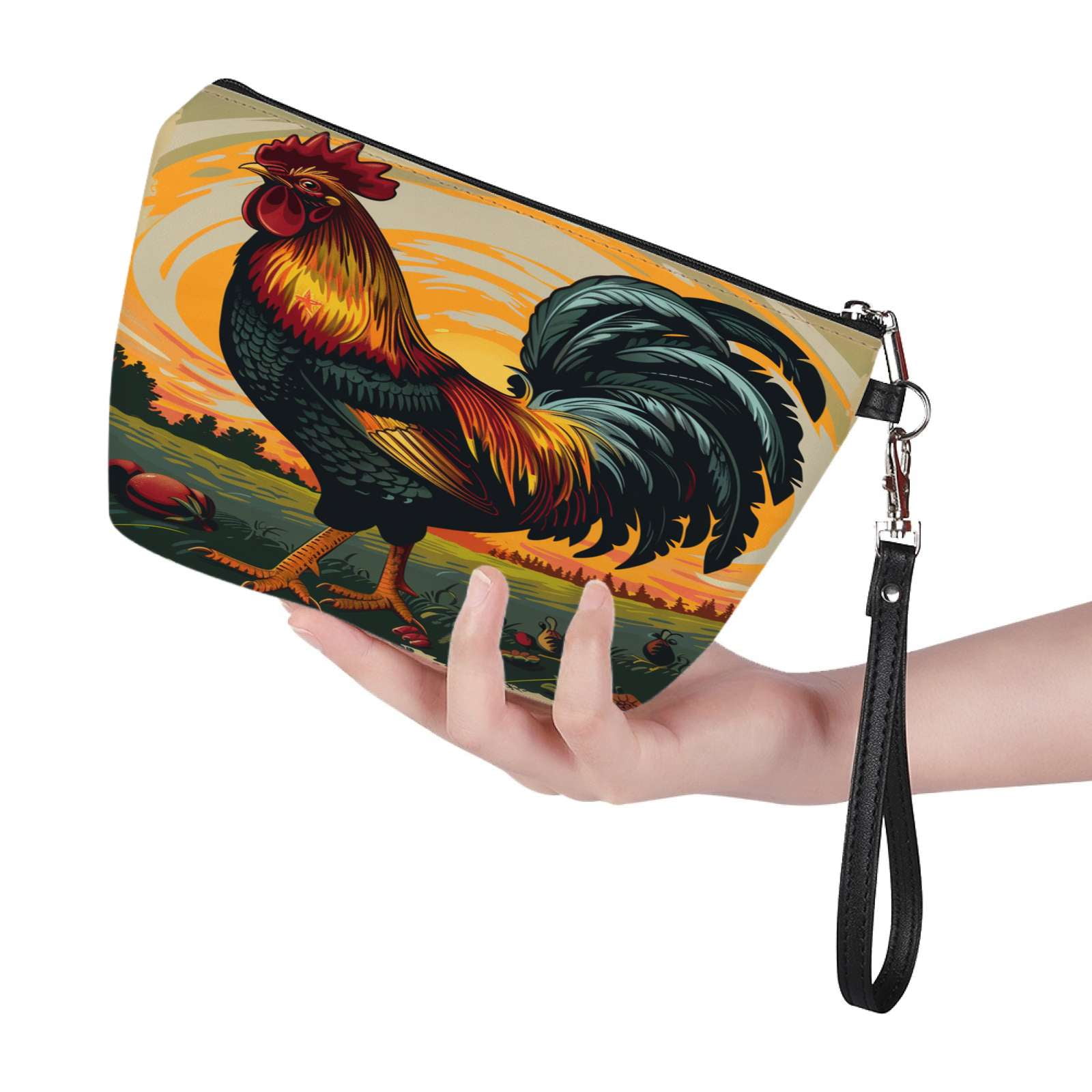 The Rooster Bright Colors Leather Makeup Bag Small Travel Cosmetic Bag ...
