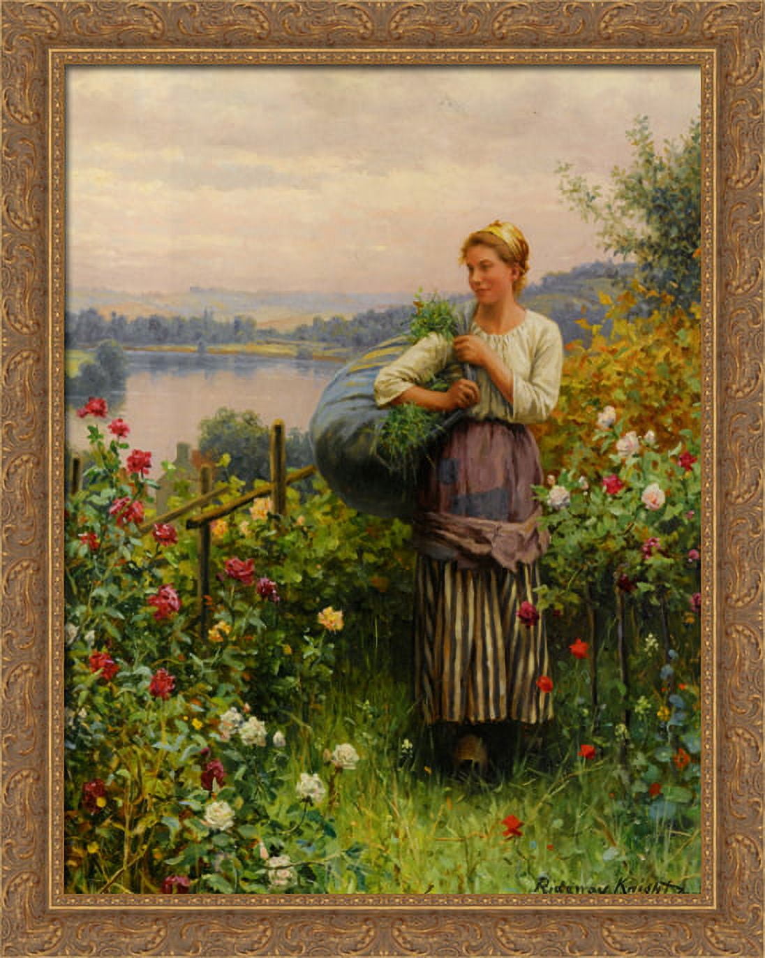 The Rose Garden 28x34 Large Gold Ornate Wood Framed Canvas Art by ...