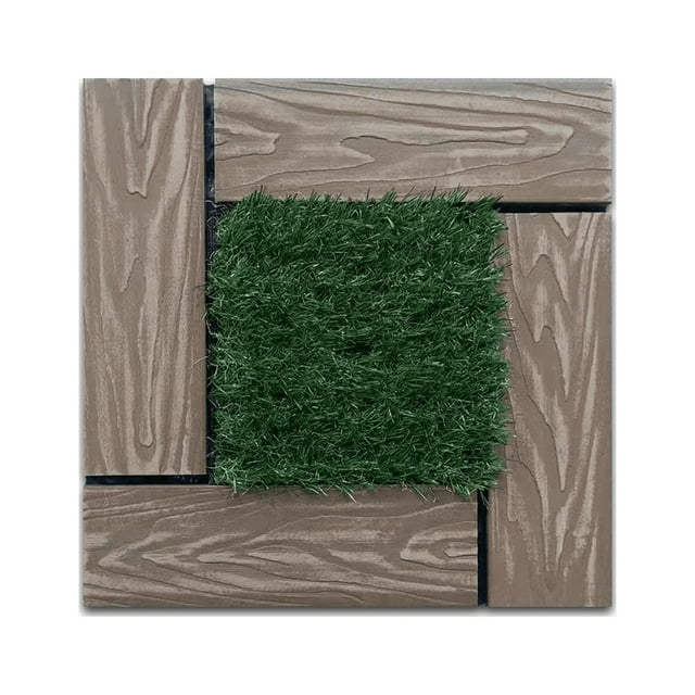 The Rug Hub Indoor Outdoor Interlocking Teak and Artificial Turf Deck ...