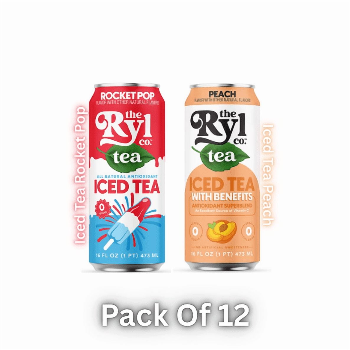 The Ryl Co. Iced Tea Variety Pack - Rocket Pop & Peach Flavors - 12 ...