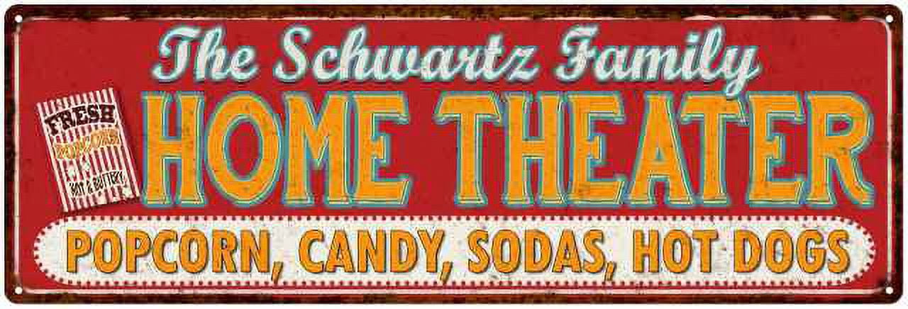 The SCHWARTZ Family Home Theater Sign Gift 6x18 Metal Movies Decor ...