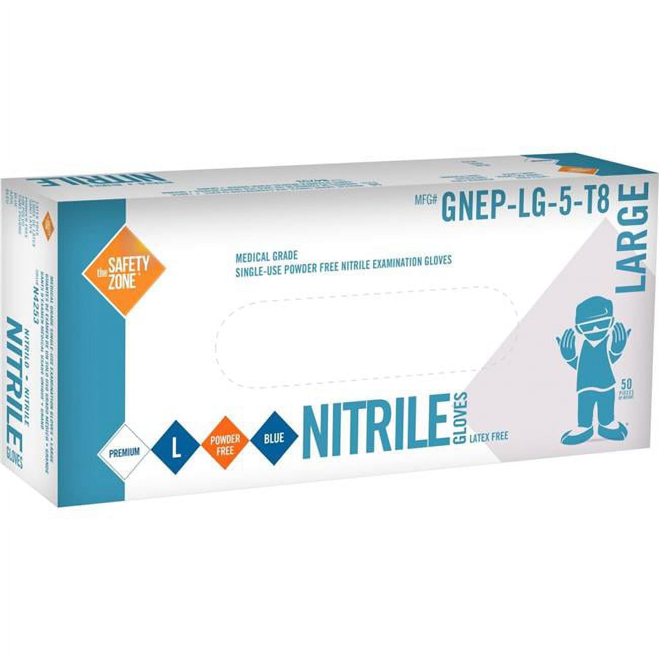 The Safety Zone SZNGNEPLG5T8 12 in. Powder Free Blue Nitrile Gloves ...
