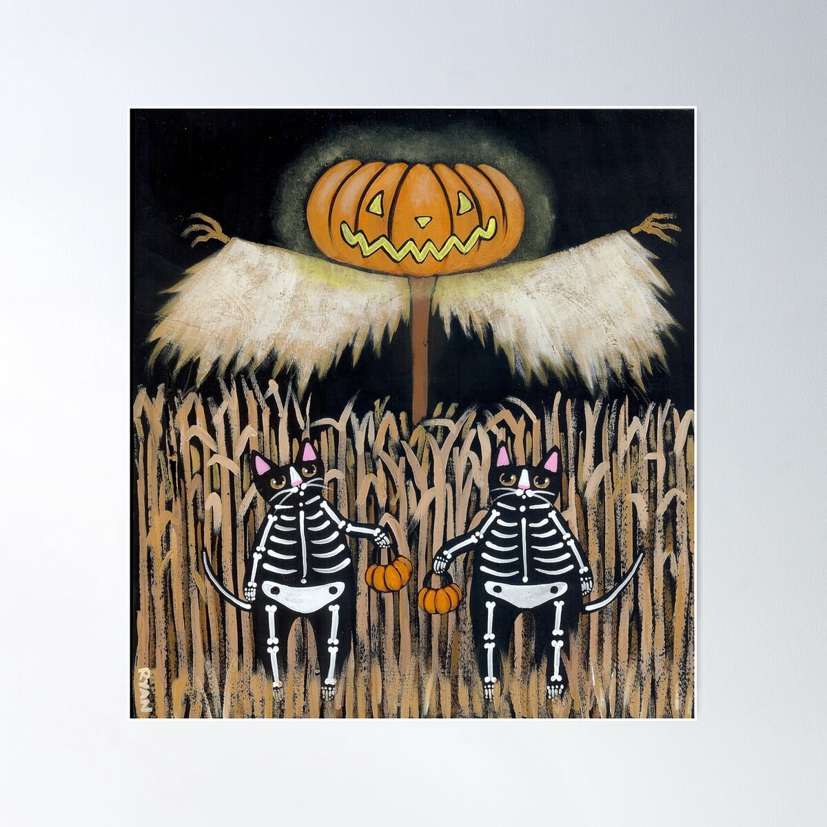 The Scarecrow And Skellie Cats Poster Wall Art, Modern Wall Decor For ...
